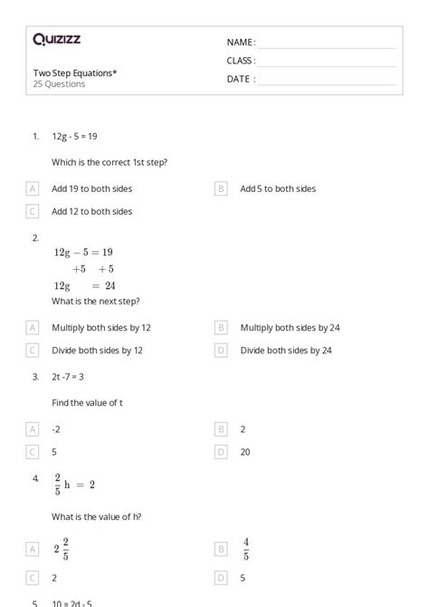 50 Two Step Equations Worksheets For Kindergarten On Quizizz Free And Printable
