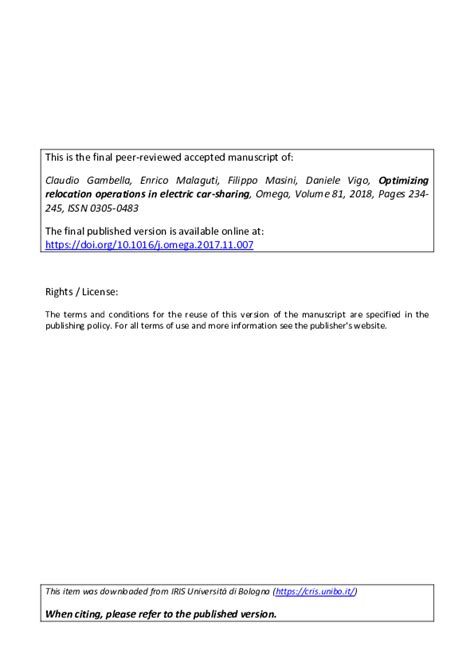 Pdf Optimizing Relocation Operations In Electric Car Sharing