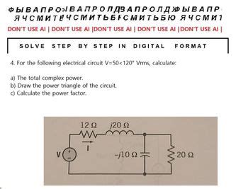 Answered For The Following Electrical Circuit V
