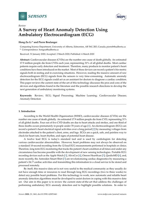 PDF A Survey Of Heart Anomaly Detection Using Ambulatory Electrocardiogram ECG