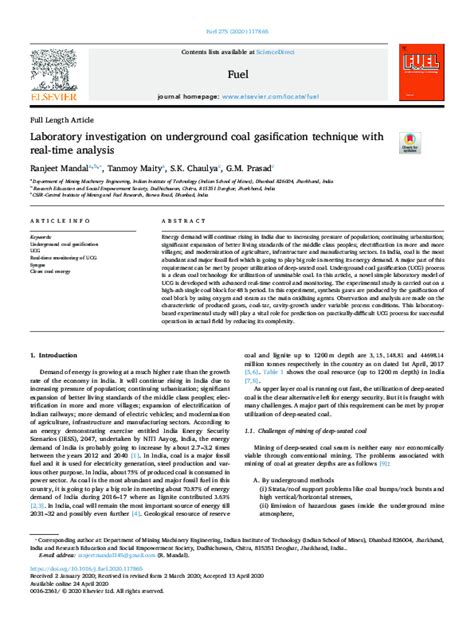 Pdf Laboratory Investigation On Underground Coal Gasification Technique With Real Time Analysis