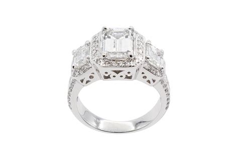 Gia Certified 14K White Gold And Emerald Diamond Three Stone Halo