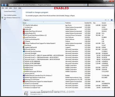 Programs And Features Enable Or Disable Tutorials