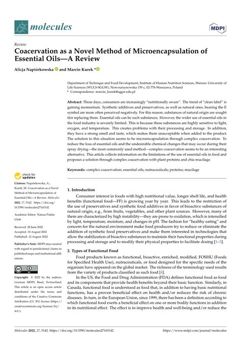 Pdf Coacervation As A Novel Method Of Microencapsulation Of Essential
