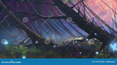 Dark Forest Realistic Style Stock Illustration Illustration Of