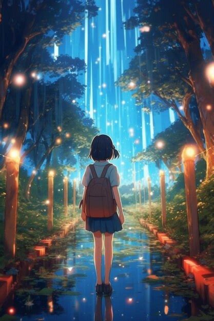 Premium Photo Anime Girl Walking In The Rain With A Backpack