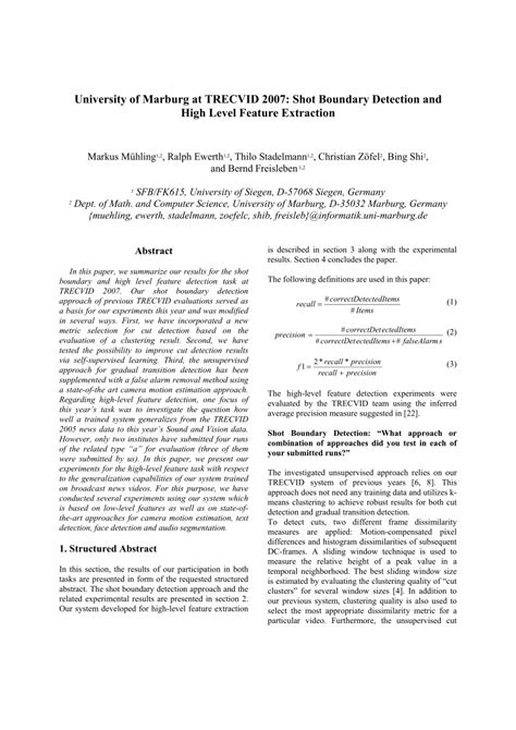 Pdf University Of Marburg At Trecvid 2007 Shot Boundary Detection