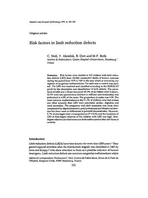 Pdf Risk Factors In Limb Reduction Defects Dokumen Tips