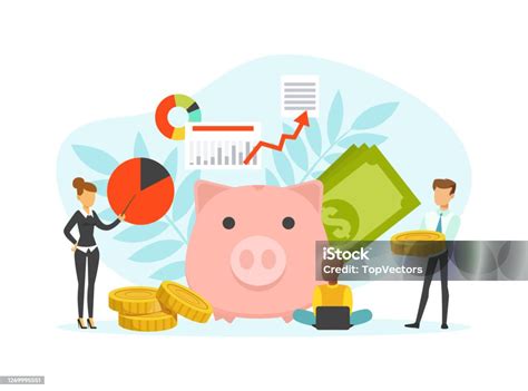 작은 비즈니스 인력과 거대한 돼지 저금통 금융 투자 및 계획 개념 회계 및 감사 서비스 플랫 벡터 일러스트 금융에 대한 스톡 벡터 아트 및 기타 이미지 Istock