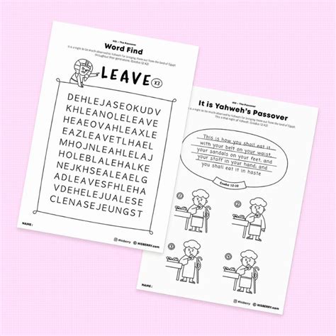 032 The Passover Activity Worksheets Hisberry Bible Lessons For