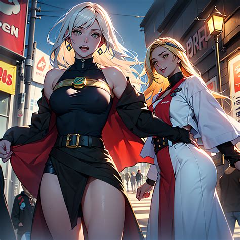 Anime Characters Dressed In Costumes Walking Down A Street Seaart Ai