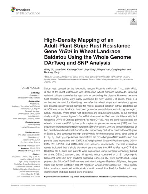 Pdf High Density Mapping Of An Adult Plant Stripe Rust Resistance Gene Yrbai In Wheat Landrace