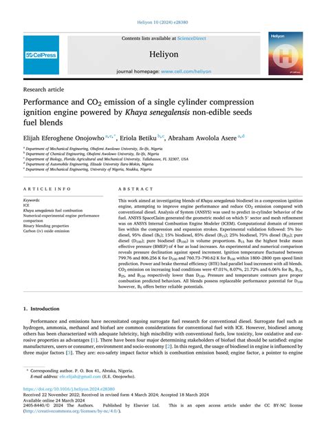 Pdf Performance And Co2 Emission Of A Single Cylinder Compression Ignition Engine Powered By