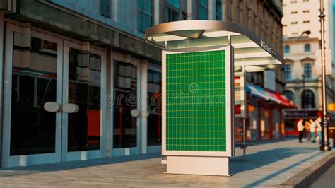 Mockup Bus Stops Are Located On City Streets Where Buses Pass Stock