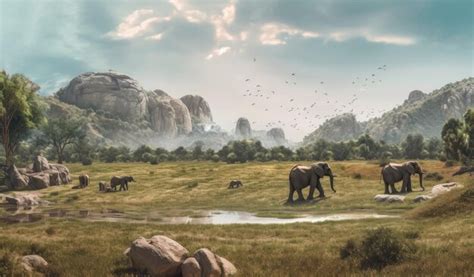 Premium Photo Elephants On A Safari Trip To Kenya And The Snowy Mount