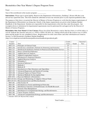 Fillable Online Biostatistics One Year Master S Degree Program Form Fax Email Print PdfFiller