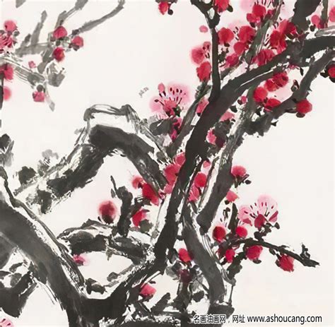 于希宁国画 红梅傲雪 高清大图下载 名画油画网