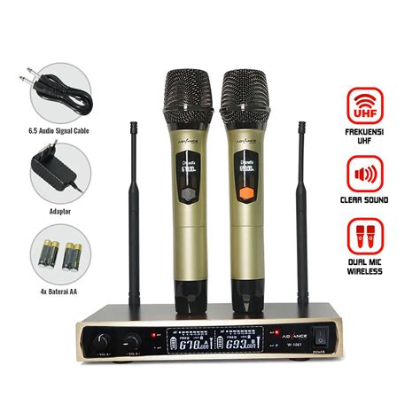 Mic Wireless ADVANCE W1061 Dual Mic Profesional Wireless Tanpa Kabel Amplifier Lazada Indonesia