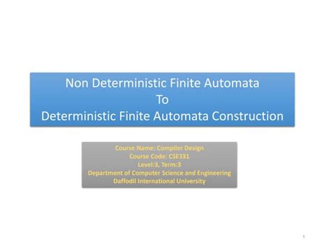 Lecture 61 Nfa To Dfa Toc And Compiler Design Ppt