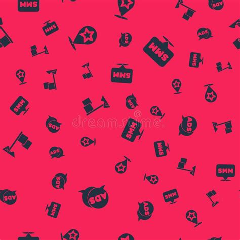 Set Advertising Map Pointer With Star Location Marker And Social Media Marketing On Seamless