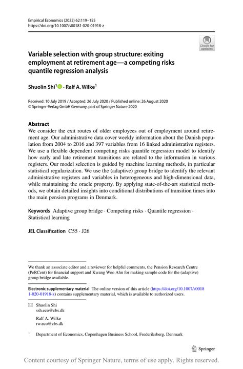 Variable Selection With Group Structure Exiting Employment At