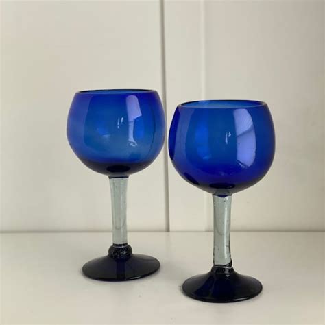 Hand Blown Cobalt Wine Glasses Etsy