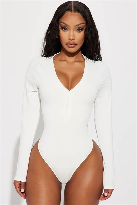 Katerine Double Layered Bodysuit Off White Fashion Nova