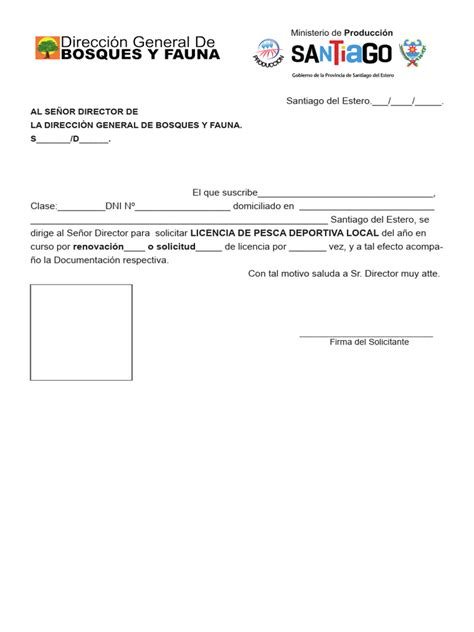 Nota Presentacion Solicitud O Renovacion Carnet De Pesca Pdf