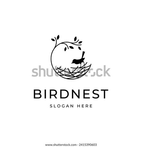 Bird Twig Nest Logo Design Line Stock Vector Royalty Free 2415390603