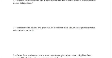 Problemas de Adição e Subtração Por meio de atividades e situações problema amplia se o