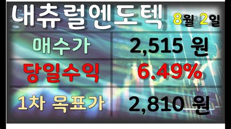 내츄럴엔도텍 차트 분석 8월 2일 상승초입 포착 Youtube