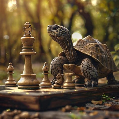 turtle playing chess with bishop premium ai generated image