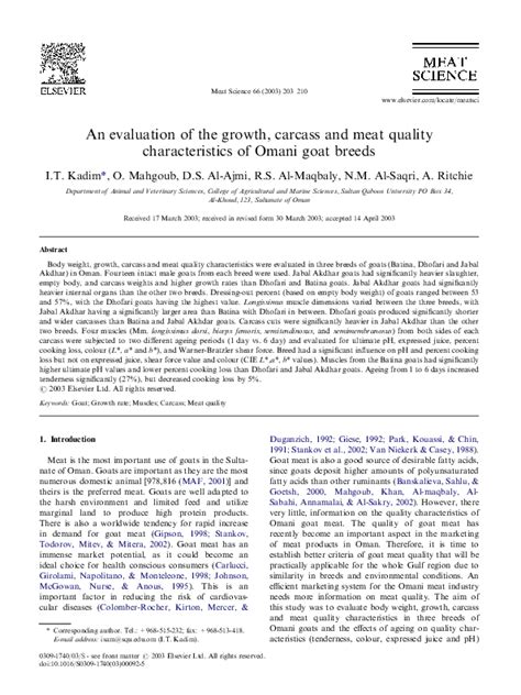 Pdf An Evaluation Of The Growth Carcass And Meat Quality Characteristics Of Omani Goat Breeds