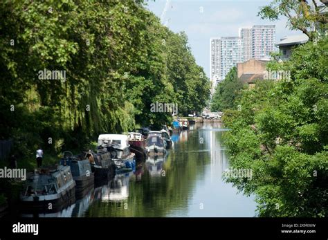 Barges On The Regents Canal At Victoria Park Bow East London Tower