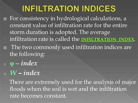 Infiltration Equations And Index