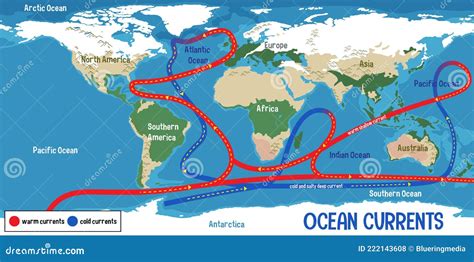 Ocean Currents On World Map Background Stock Vector Illustration Of
