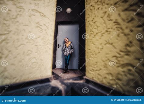 Preteen Boy On A Street In A Big City Next To A High Rise Building Alone Stock Photo Image Of