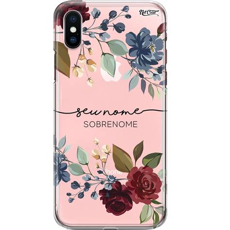 Capa Silicone NetCase Transparente Nome Floral Vermelho E Azul CB