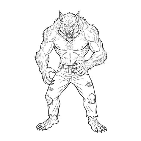 דף צביעה איש זאב מפחיד ומפורט באמנות קווים ⚡ דף בצבע