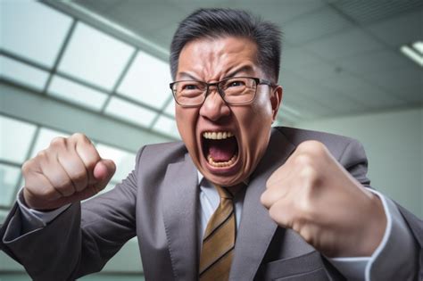 Premium Ai Image Senior Asian Businessman Angry Expression In A Modern Minimalist Company Ai