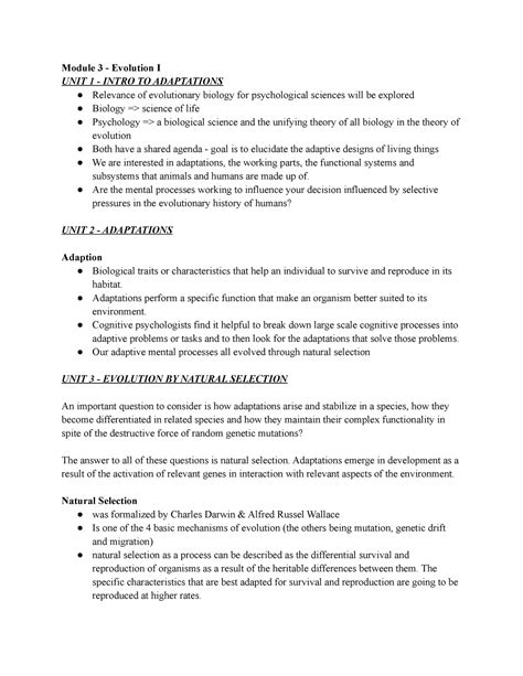 Module 3 4 Evolution Lecture Notes Module 3 Evolution I Unit 1 Intro To Adaptations