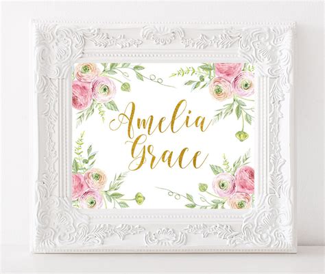 Custom Name Print Pink Girl Wall Art Girl Nursery Wall Decor Etsy
