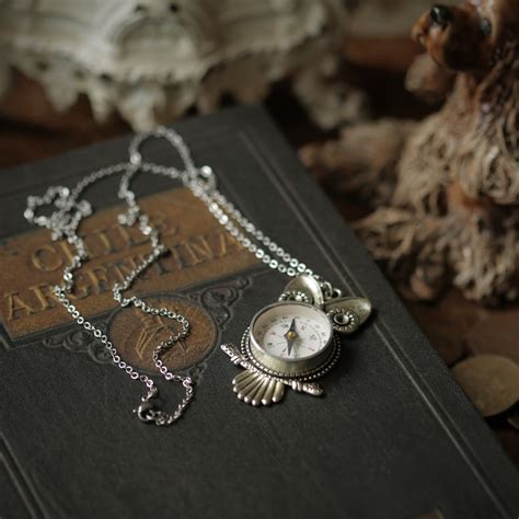 Vintage Owl Compass Necklass On Antiqued Silver Chain Etsy