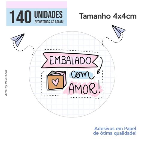 140 Unidades De Etiquetas Adesivos Lacre 4x4cm Embalado Amor Loja