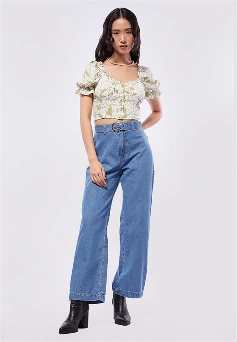 Printed Puff Sleeves Crop Top Colorbox Indonesia