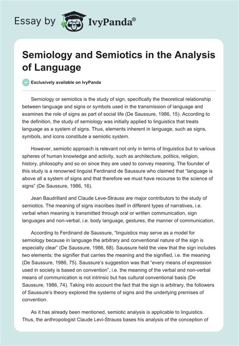 Semiology And Semiotics In The Analysis Of Language 600 Words Essay Example