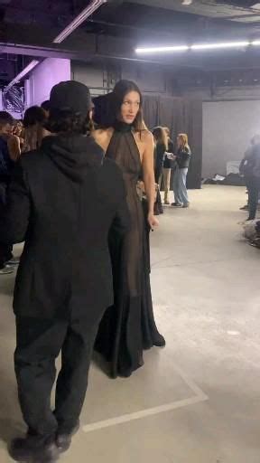 Bella Hadid Goes Braless In See Through Black Dress During Paris