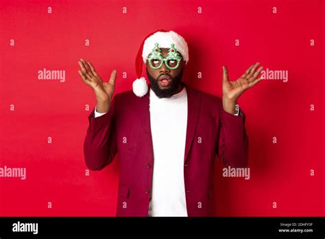 Merry Christmas Cheerful Black Man Wearing Funny Party Glasses And