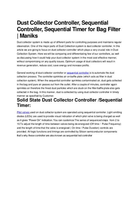 dust collector controller sequential controller sequential timer
