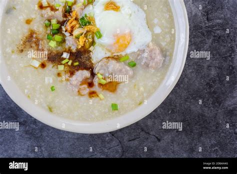 Congee Rice Porridge With Minced Pork Boiled Egg Great For Breakfast